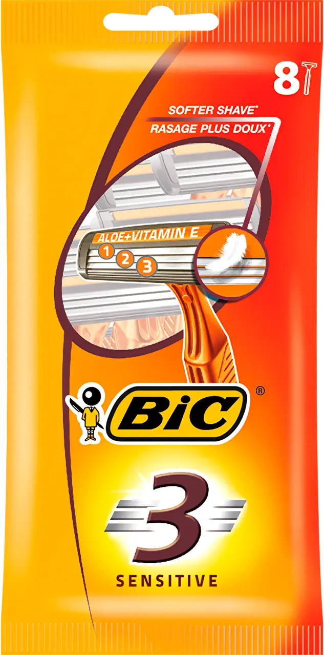 Бритва мужская BIC 3 Sensitive одноразовая 3 лезвия увлажняющая полоска 8шт — в каталоге на ...