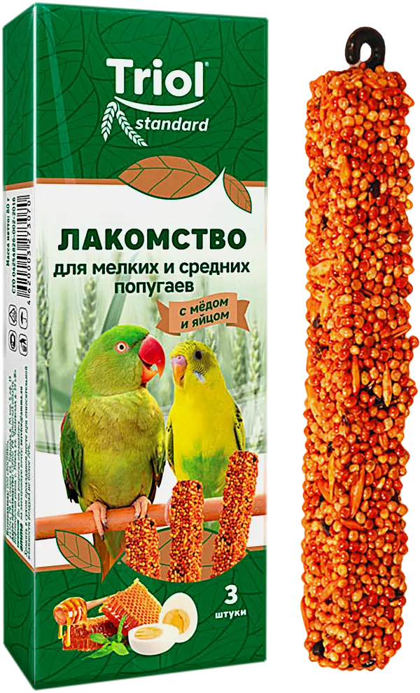Лакомство для мелких и средних попугаев с мёдом и яйцом Triol 3шт ...